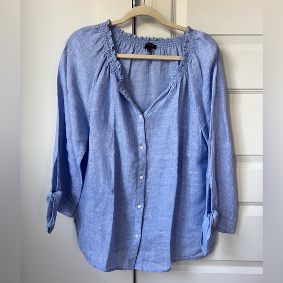 Talbots | Tops | Talbots Light Blue Smocked Buttondown Blouse Size L ...